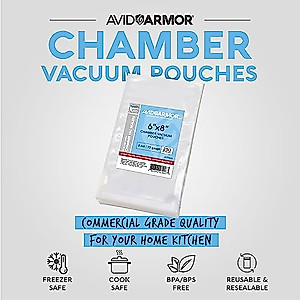 Avid Armor – Chamber Machine Pouches, Pre-Cut Chamber Vacuum Sealer Bags, Heavy Duty Seal Pouch, BPA-Free Chamber Sealer, 6 x 8 inches, Pack of 250 Vacuum Chamber Pouches