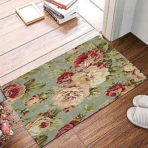 Roses Flowers Doormats Entrance Front Door Rug Spring Floral Pink Red Vintage Mat for Indoor/Bathroom/Kitchen/Bedroom/Entryway Floor Mats Floral Kitchen Rug Non-Slip Rubber Low-Profile 23.6x15.7 inch