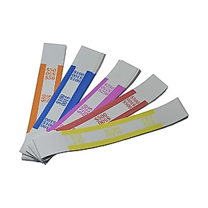 L LIKED Pack of 250 Currency Band Bundles Self Sealing Currency Straps Bands Money Bill Wrappers (50 of Each - 250 Assorted)