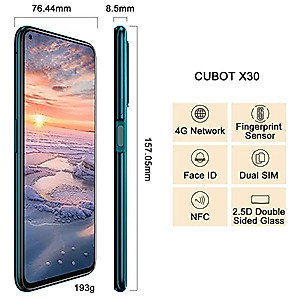 CUBOT Unlocked Phone, X30 8GB+128GB Unlocked Cell Phone, 6.4" Screen Android Phone, 48MP Camera, 4G Dual SIM Phone, 4200mAh Battery, AT&T, GSM, T-Mobile, US Version, Gradient Green