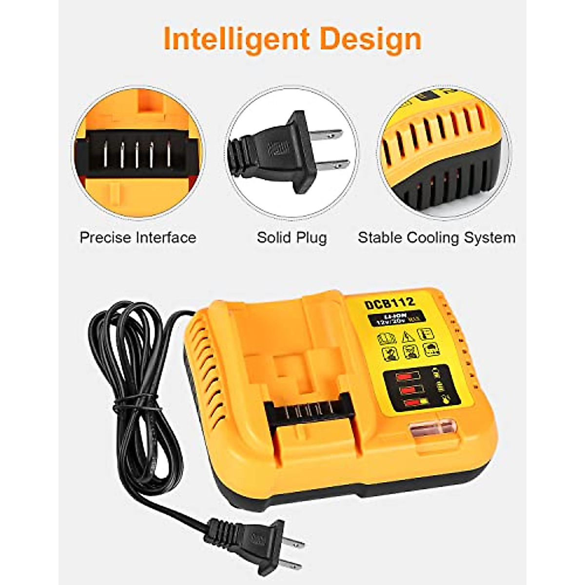 Replacement for Dewalt 20V Battery Charger DCB112, Compatible with Dewalt 12V 20V Max Lithium Battery DCB201 DCB204 DCB205 DCB206 DCB120 DCB127 DCB112 DCB115 DCB118 DCB107 DCB105 DCB102