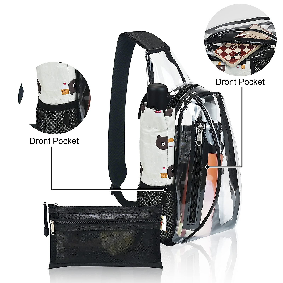 Clear Sling Bag, Stadium Approved Mini PVC Crossbody Shoulder Backpack, Transparent Casual Chest Daypack for Women & Men, Perfect for Hiking, Stadium or Concerts