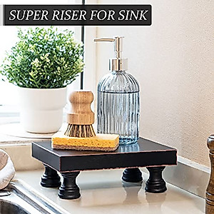 EOSAHR Modern Pedestal Stand for Kitchen Decor : Decorative Wood Riser for Display and Farmhouse Soap Dispenser Tray and Sponge Holder - Retro Countertop Organizer for Counter and Sink (Black)