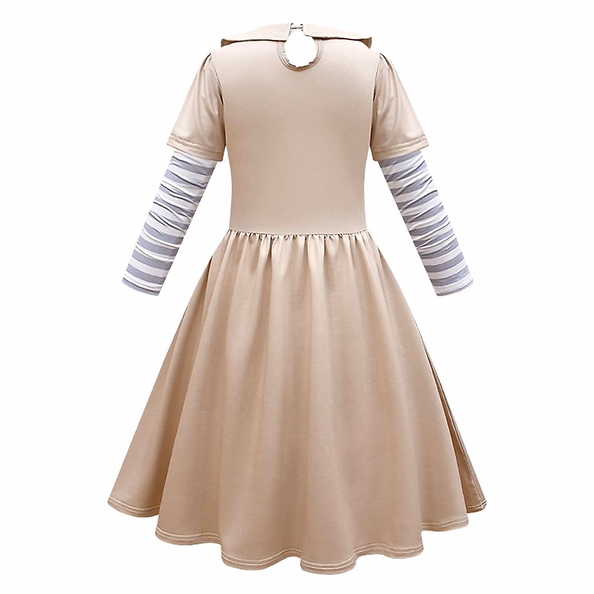 Yameidie Kids Girls Big Bow School Uniform Dress Halloween Horror Doll Cosplay Costume Two-piece Dress (Khaki, Kid 140 (Height :51-55 Inch))
