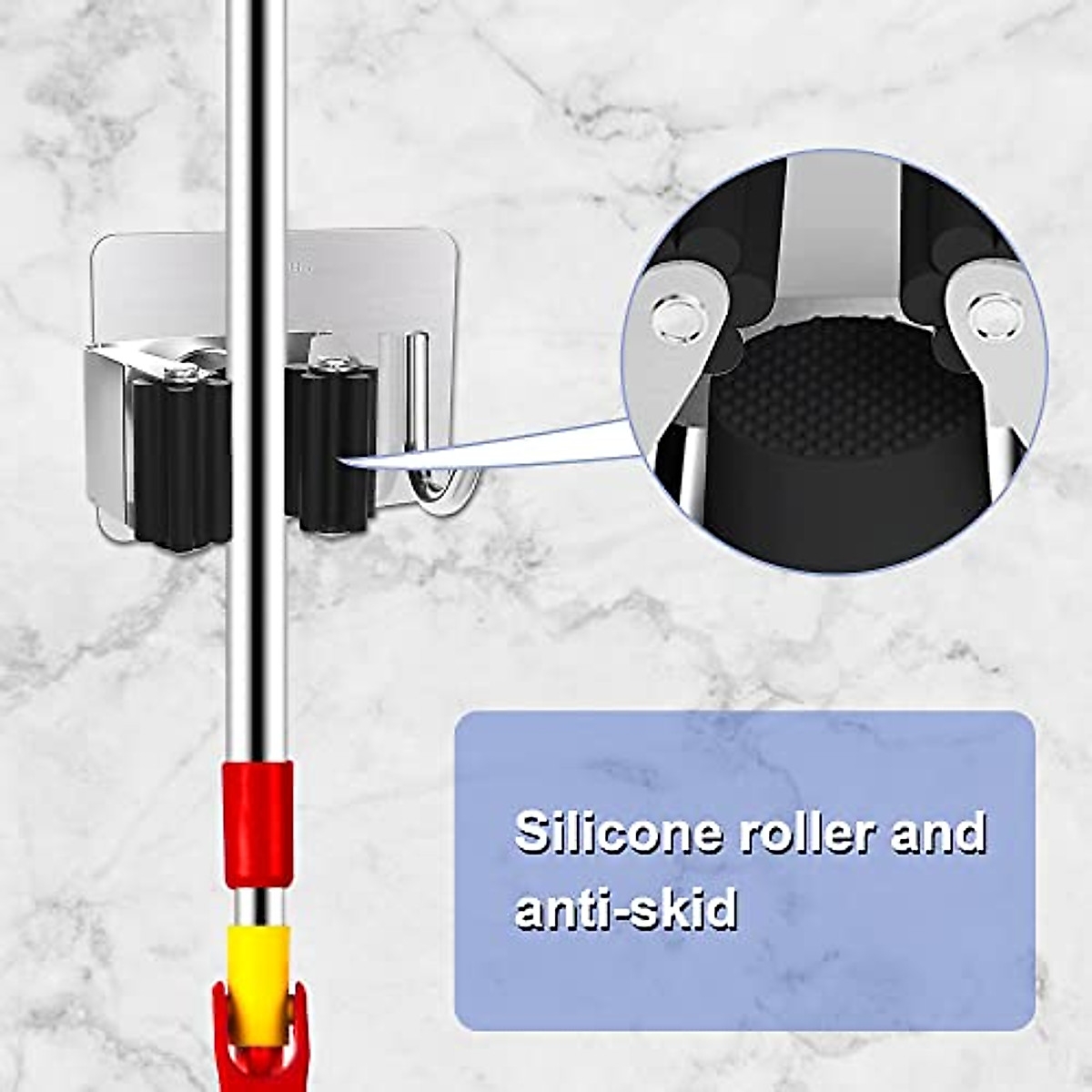 3Pcs Mop & Broom Holder Wall Mount, Broom Holder Self Adhesive Mop Rack Broom Hanger Heavy Duty Broom Storage Tool Organizer for Kitchen, Garage, Garden, Bathroom, Basement, Storage Room