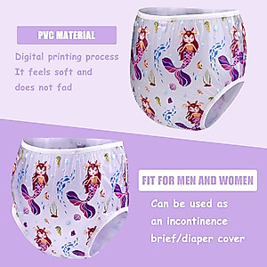 Aimisin Adult Baby Plastic Cute Pattern Print Pants Adult Incontinence PVC Diaper Cover 1 Piece (Purple-3D-Mermaids Under The sea, Medium)