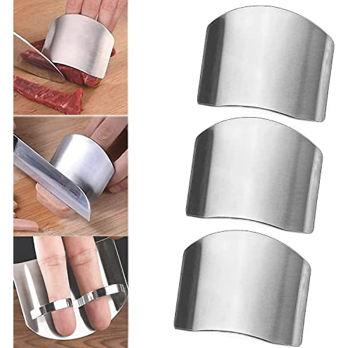 HAGUAN Finger Guards for Cutting, Finger Protector for Cutting Food, Stainless Steel Finger Guards for Cutting, Finger Guards for Cutting Vegetables, Kitchen Cooking Tools (Two Fingers-3pcs)