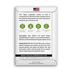 Survival Garden Seeds - Dwarf Siberian Kale Seed for Planting - Packet with Instructions to Plant and Grow Ornamental or Delicious Edible Kale in Your Home Vegetable Garden - Non-GMO Heirloom Variety