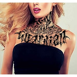 DaLin Temporary Tattoos, 2 Sheets Deep Black Large Neck Tattoos for Halloween Costume Accessories and Parties