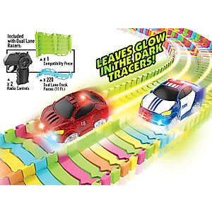Mindscope Twister Tracks Radio Control Dual Lane Police Chase Glow in The Dark Track Set with 2 Cars and 2 Radio Controls RC