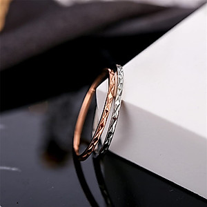 IFUAQZ Women's Stainless Steel 1MM Thin Midi Stacking Rings Shiny Silver Rose Gold Engagement Wedding Bands 2pcs Size 10