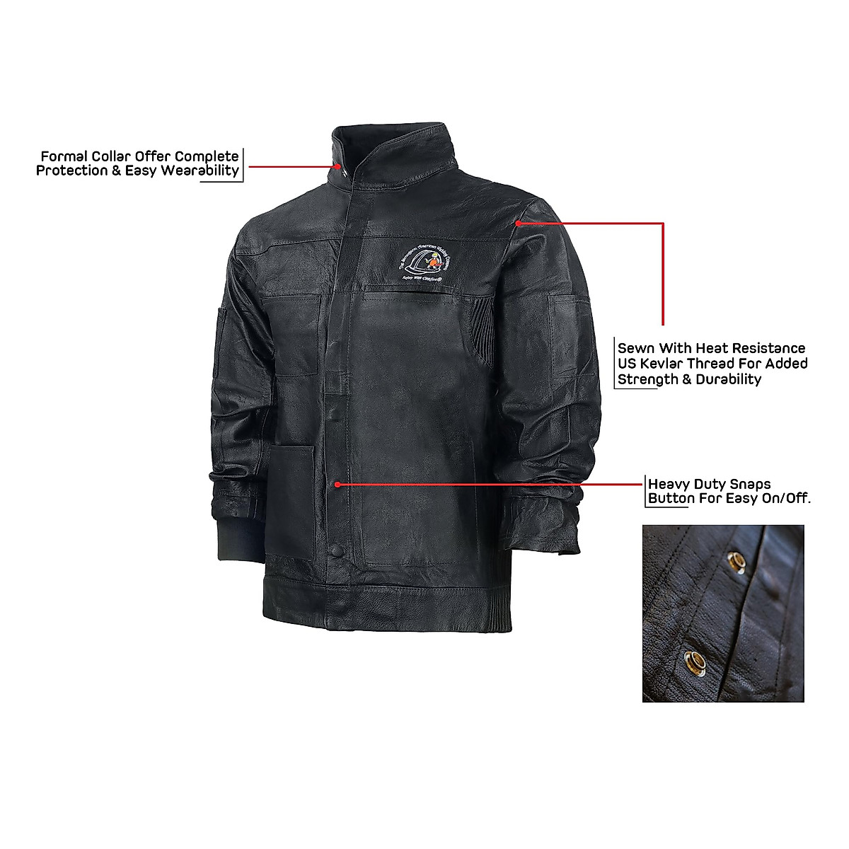 Strongarm Welding Jacket Leather - Flame-Resistant Black Heavy Duty Cow Grain Leather Welders Work Jacket for Men & Women
