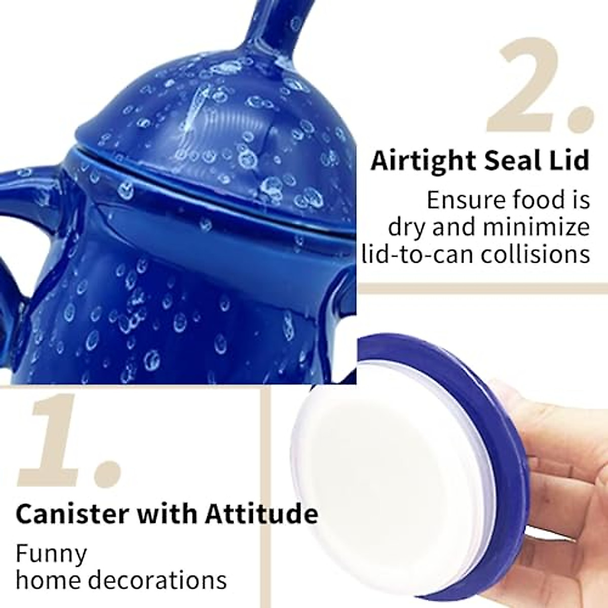Qiukuicaoben Canister With Attitude Ceramic,Teapot with Attitude, Cute Ceramic Jar With Lid, Ceramic Jars with Lids for Kitchen, for Coffee Sugar and Spices Storage Container (Blue+White3)