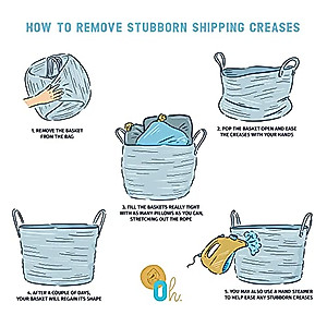 OrganiHaus Woven Baskets for Storage | Modern Boho Laundry Basket | Cotton Rope Blanket Basket for Living Room | Extra Large Storage Basket for Kids | Laundry Hamper & Blanket Holder - Honey (20x13)