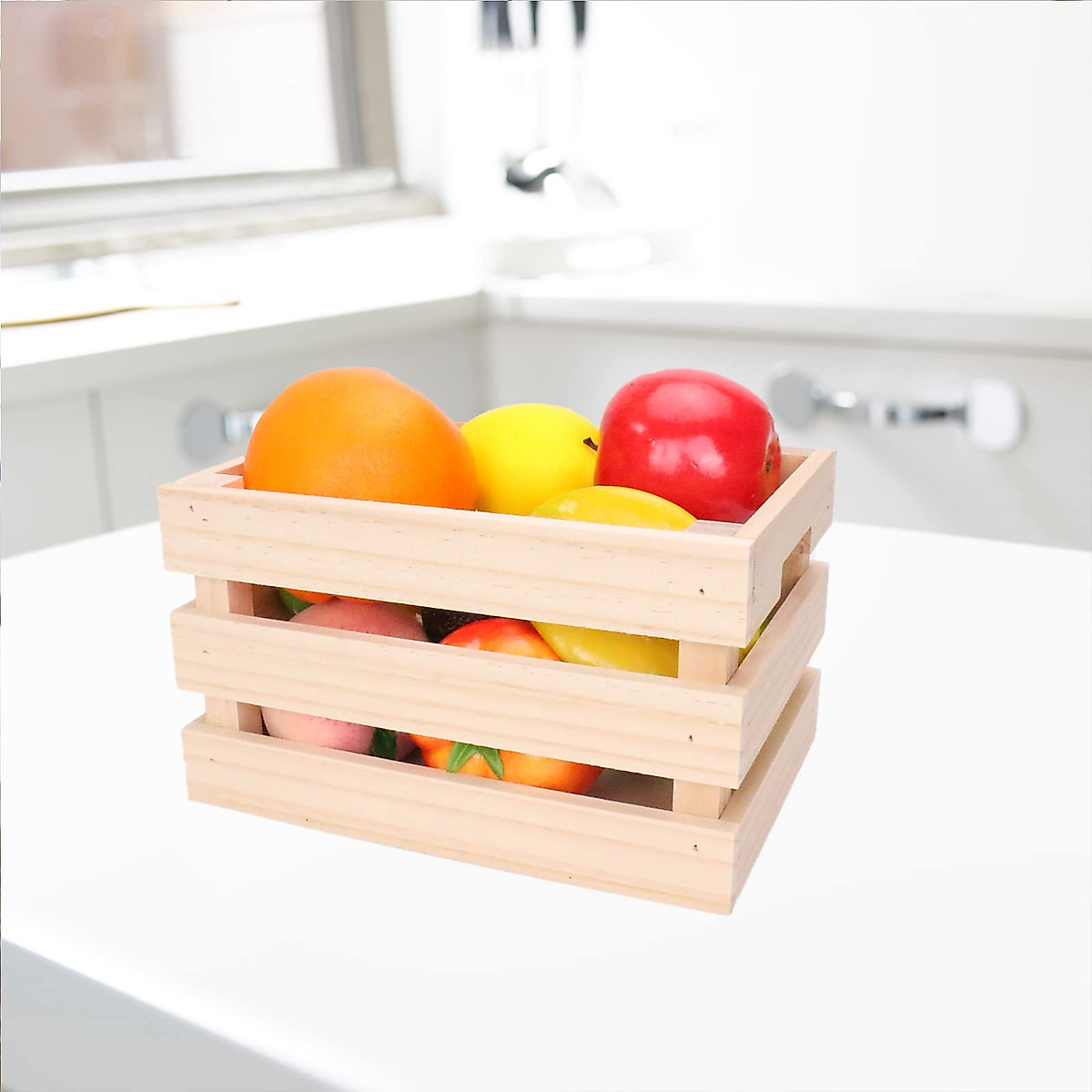 Set of 3 Natural Wood Crates - Unfinished Country Style Storage Boxes for Decor & Photo Props