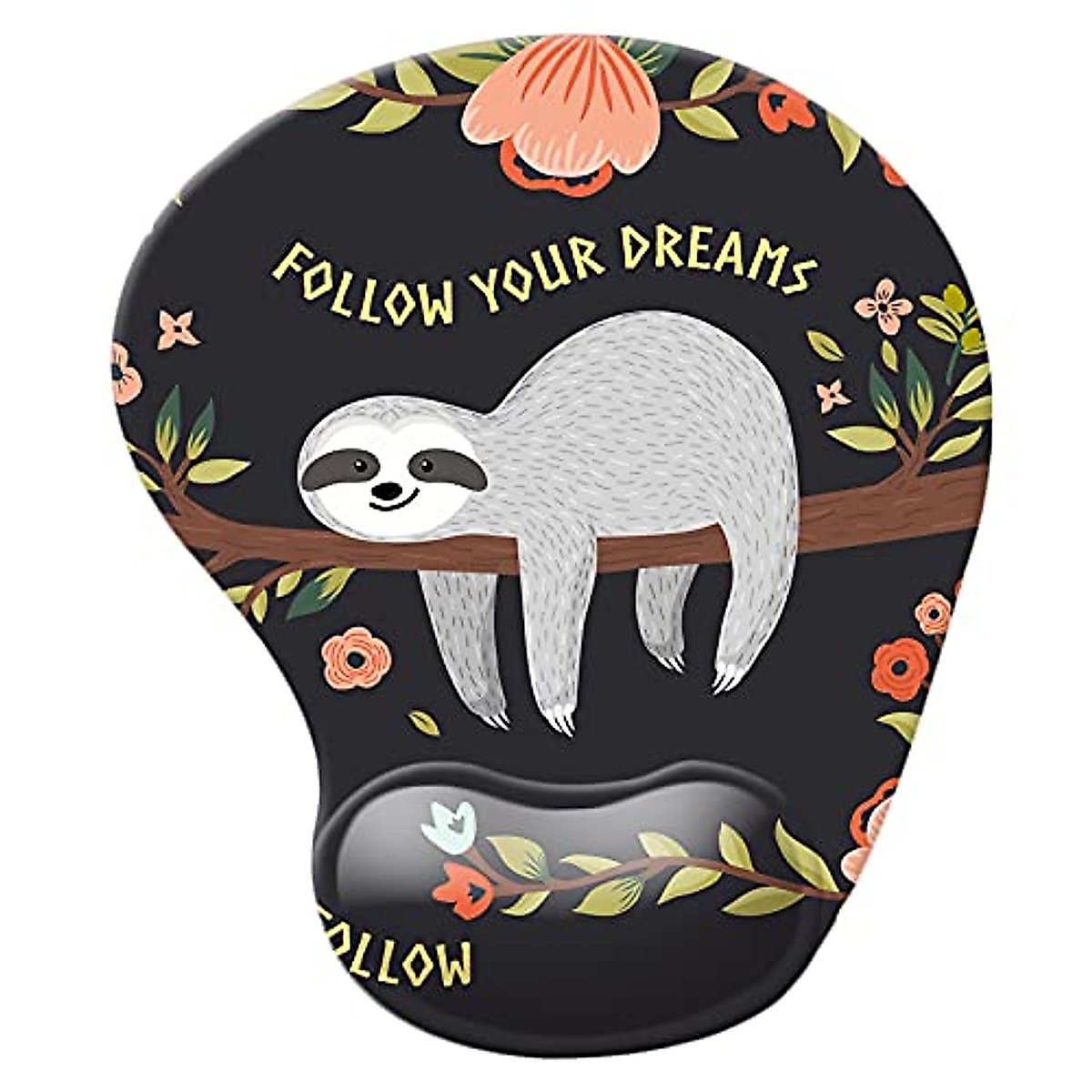 Ergonomic Mouse Pad with Wrist Support, Non Slip Mousepad with Lycra Cloth, Non-Slip PU Base Easy Typing Mouse Mat for Office, Computer, Laptop & Mac (Moon Baby Sloth)