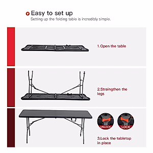 PayLessHere Folding Tables Plastic 6ft Folding Table Half Portable Foldable Table for for Parties Wedding BBQ Camping, Black 6FT