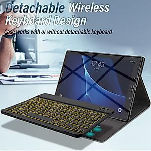 Wineecy Galaxy Tab A 10.1 Keyboard Case(SM-T580/T585, 2016 NO S Pen Version), 7 Color Backlit Detachable Wireless with Folio Case Cover for Samsung Galaxy Tab A 10.1 2016,SM-T580 SM-T585/T587, Black