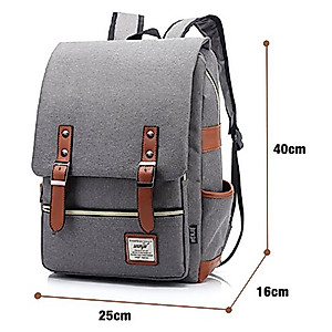Furivy Unisex Oxford Retro Style Laptop Backpack College School Bag Student Daypack Rucksack Light Gray