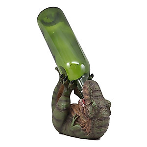 Ebros Dino Wino Prehistoric Dinosaur Thirsty T-Rex Wine Bottle Holder 9.25" Long Caddy Figurine Jurassic Era Trex Statue Kitchen and Dining Decor Party Hosting Prop Tyrannosaurus Rex Dinosaurs