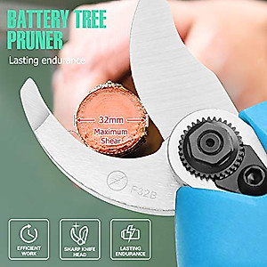 WONDER MASTER Cordless Pruner Professional Electric Pruning Shears Electric Pruner 2Pcs Backup Rechargeable 2Ah Lithium Battery Powered Tree Branch Pruner, 32mm (1.26 Inch) Cutting Diameter Blue