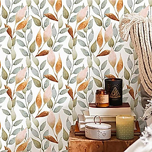 Floralplus Peel and Stick Wallpaper Boho Leaf Stick On Wallpaper Removable Textured Wallpaper Pull and Stick Contact Paper for Cabinet Bathroom Nursery Home Decor 17.7in x 118in