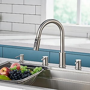 Tohlar Kitchen Faucets, Brushed Nickel Kitchen Faucet Pull Down Sprayer Stainless Steel Sink Faucets with Soap Dispenser Commercial Modern Rv Faucets, Llaves para fregaderos de cocina