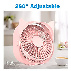 YUNLOVXEE Small Personal USB Desk Fan - 4 Speeds Portable Cute Desktop Table Cooling Mini Fan Powered By USB, Quiet Operation Strong Wind Fan for Room Home Office Outdoor Travel (Pink2)