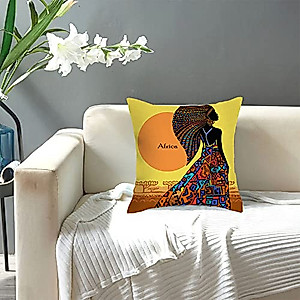 IBILIU African Women Throw Pillow Covers 18X18,Beautiful Black Woman in A Bright Dress Cotton Linen Cushion Cases Decorative Pillow Cases for Couch Sofa Bedroom