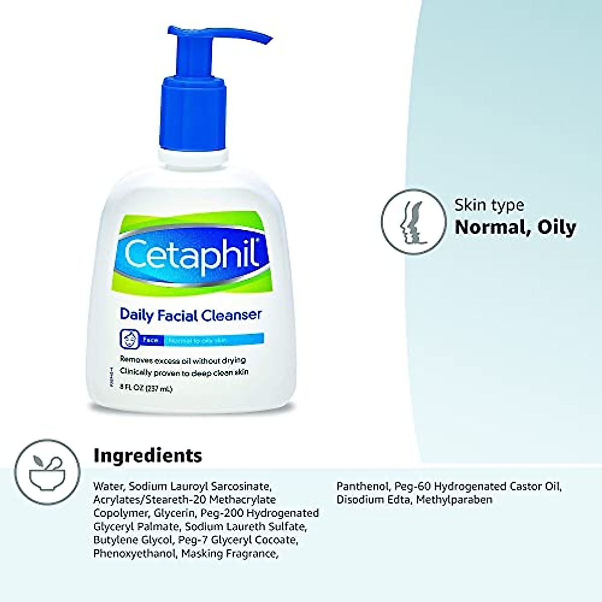 Cetaphil Daily Facial Cleanser for Normal to Oily Skin, 8 Ounce