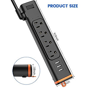 Power Strips Surge Protectors 【2 Pack】 6-Foot Long Black Outlets Surge Protector Outlet Flat Plug with 3 USB Ports 4 Outlet Extender 900J Overload Protection 1875W/15A Total 5V/3A Black