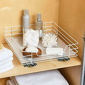 Household Essentials 1516-1 Glidez Undersink Sliding Organizer | Pull Out Cabinet Shelf | White | 15-Inch