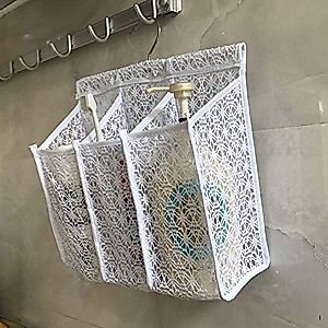 FVLFIL Hanging Lace Mesh Shower Caddy College with Hooks & 3 Pockets, Bath Baskets Organizer Storage for College Dorm Rooms, Gym, Swimming and Travel (White)
