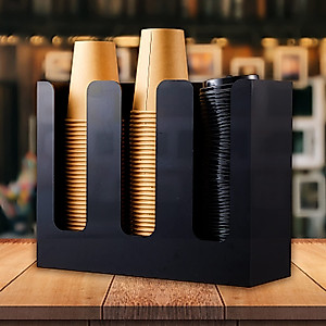 Mumufy 2 Pack 3 Compartments Acrylic Cup Storage Organizer Coffee Cup Dispenser Organizer Disposable Coffee Cup Holder Coffee Organizer Station Paper Cup Lid Sleeve Holder for Restaurant (Black)