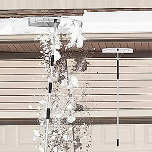 Goplus Roof Snow Rake, 21' Telescopic Aluminum Snow Removal Tool Shovel with 6" x 25" Blade & Twist-N-Lock for Snow Leaves Debris Car