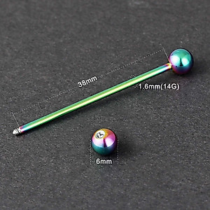 Dyknasz 9Pcs 14G Surgical Steel Industrial Barbell Earrings Arrow Screw Ball Cartilage Helix Piercing Body Jewelry for Women Men Black Rainbow Gold Silver Heart Twister Spiral Coil 38mm