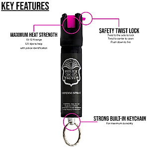 Police Magnum Compact Pepper Spray Self Defense- Strong Built-in Keychain Holder- Made in The USA- 1 Pack 3/4oz Hot Pink Twist Lock Keyring
