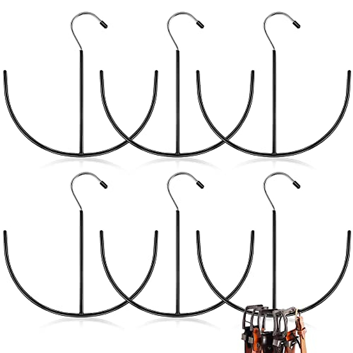 6 Pieces Belt Hanger for Closet Space Saving Black Belt Organizer Hanging Tie Hanger Multi Purpose Tie Rack Closet Organizer Hook Rack for Belt Ties Scarves Camisoles Hats Bras Shoes Organization