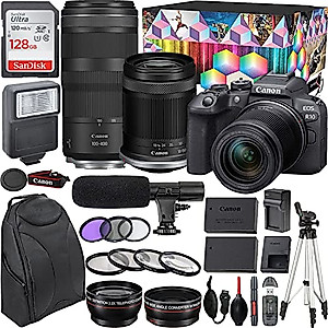 Camera Bundle for Canon EOS R10 Mirrorless Camera with RF-S 18-150mm f/3.5-6.3 is STM and RF 100-400mm f/5.6-8 is USM Lens + Shotgun Microphone with Video Kit Accessories (128GB, Flash, and More)