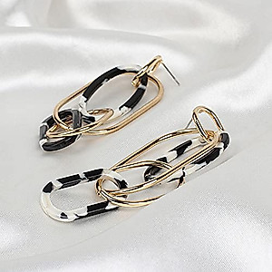 Acrylic Leopard Print Earrings Long Pendant Geometric Resin Oval Earrings Fashion Exaggerated Leopard Dangle Earrings for Women (Gold)