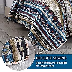 ENJOHOS Boho Striped Cotton Quilt King Size Sets - King Quilt Set for All Season, Lightweight Boho Quilts Bedding Set with 2 Pillow Shams