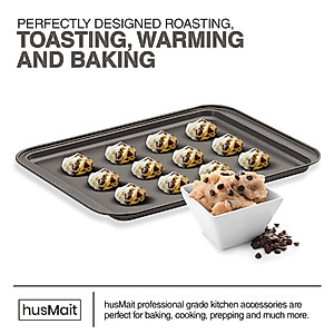 husMait Baking Sheet 10x15, Nonstick, Oven Safe, Heavy Duty Steel. Great for Cookies, Pastries, Dough. Premium Quality, Resists Rust, Scratching and Bending in High Heat.