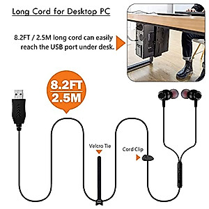 USB Earbuds with 8.2FT Extra Long Cord for Computer, in-Ear USB Headphone Headset with Mic Compatible with Laptop, Desktop PC, Notebook & Chromebook, Noise-isolation & Lightweight, CGS-W7