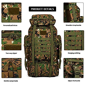 WintMing 70L Camping Hiking Backpack Molle Rucksack Waterproof Traveling Daypack, No Internal Frame (Camouflag-C)