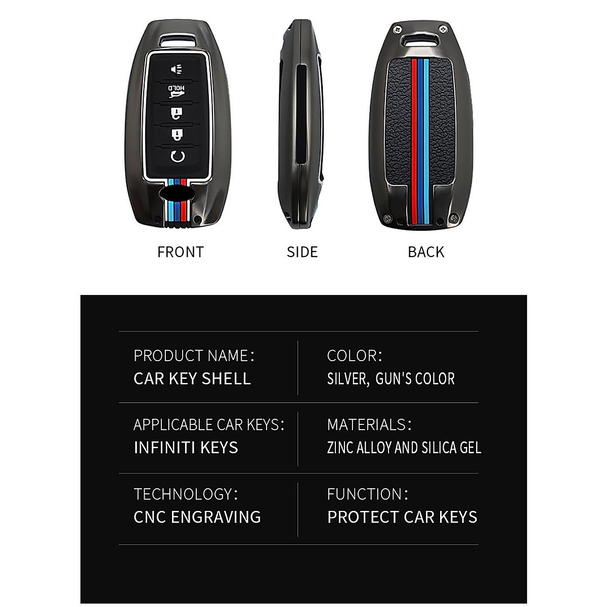 SANRILY Luminous Smart Key Fob Cover Case Fit for Infiniti QX60 QX50 2022 Q50 Q60 2023 QX55 Keyless with Keychain Black