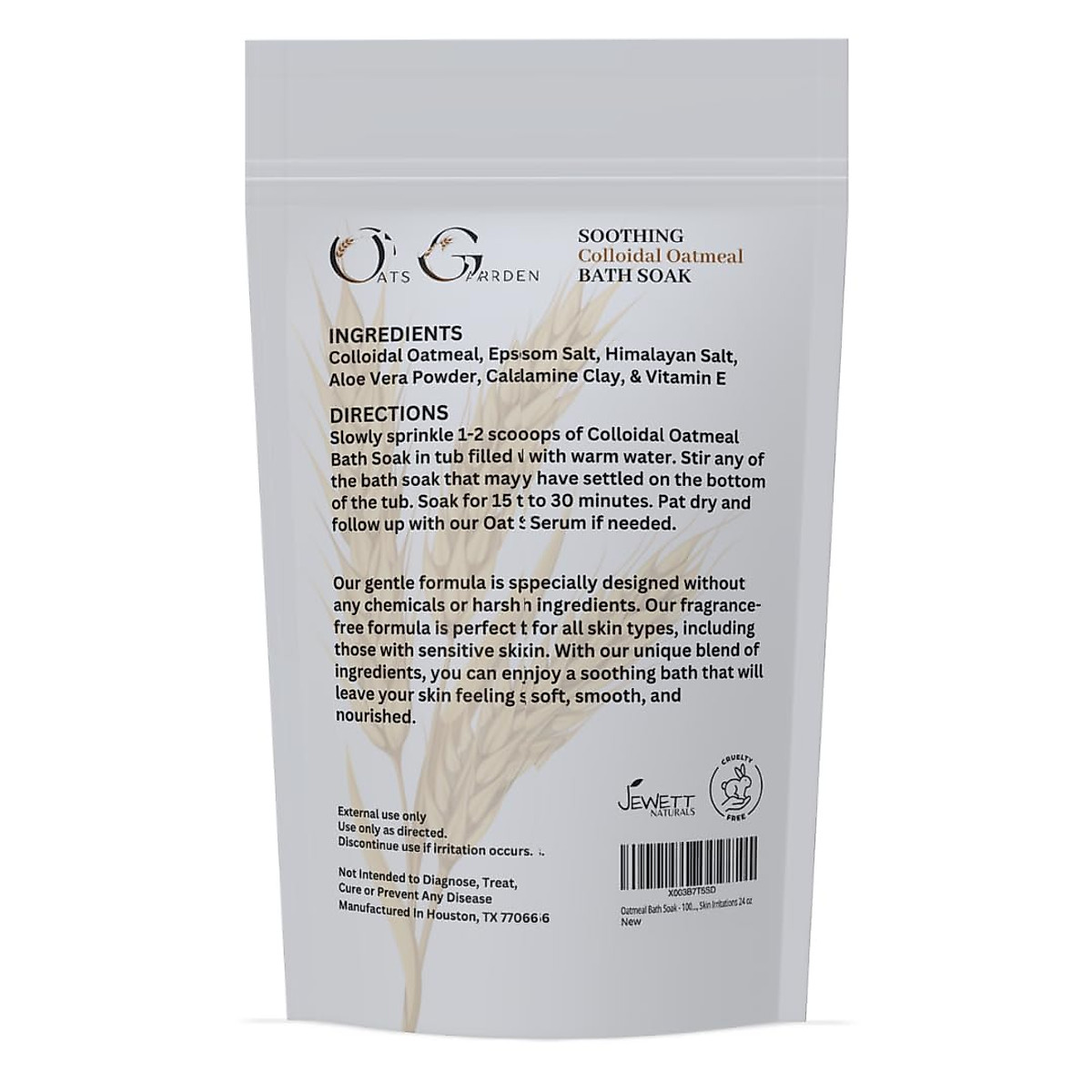 Soothing Oatmeal Bath Soak - 100% Natural - Eczema, Psoriasis, Diaper Rash, Skin Irritations 24 oz - Oats Garden