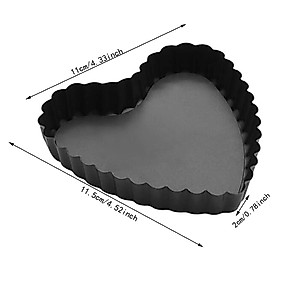 Hoshen 2 Pieces 4.5 Inch Movable Bottom Baking Pan Pizza Pan, Non-Stick Coating Movable Pan Mold, Chrysanthemum Pie Pan, Tart Pan Pizza Pan (Heart-Shaped, Black