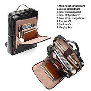 CLUCI Leather Laptop Backpack for Women 15.6 inch Computer Bag Large Travel Vintage Daypack Business Bags Stone Pattern Black