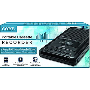 Coby CVR22 Portable Cassette Player and Tape Cassette Recorder with Built-in Microphone, Built-in handle, and One-Touch Recording with Automatic Stop - Black
