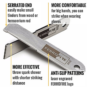 FERROFIRE Striker SA02 Super Sharp Big Serrated Ferro Rod Striker Carbon Alloy Steel Striker for Generating Sparks Without Lanyard (Pack of 2)